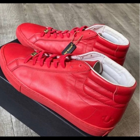 True Religion | Shoes | True Religion Hex V Red Leather Hightop ...